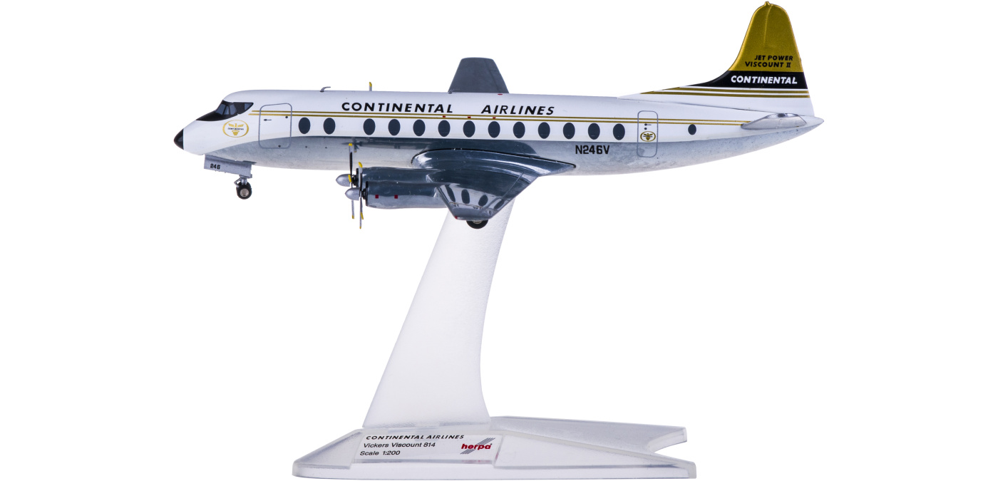 554398 Continental Airlines 美国大陆航空 Vickers Viscount 800 N246V Herpa 1: ...