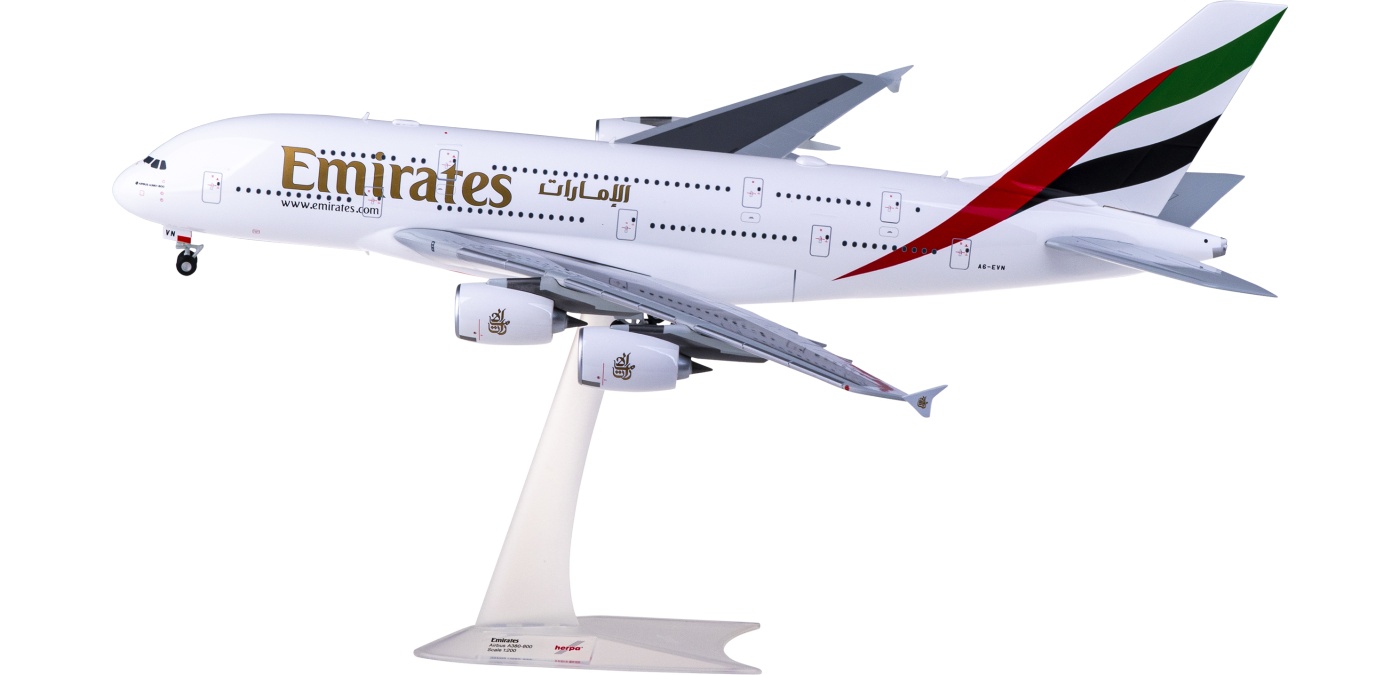 555432-003 Emirates 阿联酋航空 Airbus A380-800 A6-EVN Herpa 1:200 -飞机模型世界