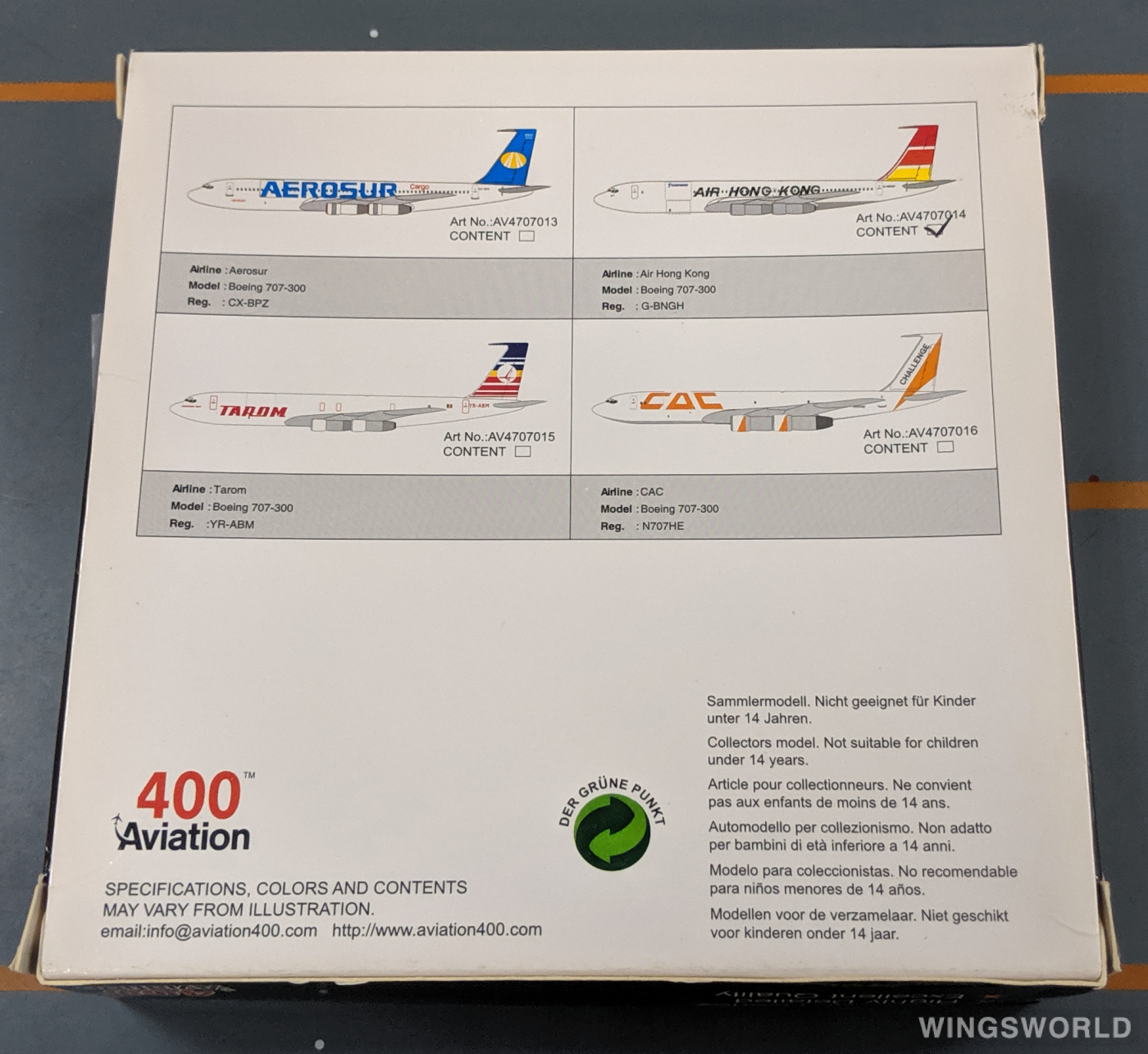 Aviation400 1:400 Boeing 707-300 Air Hong Kong 香港华民航空 AV4707014 G-BNGH ...